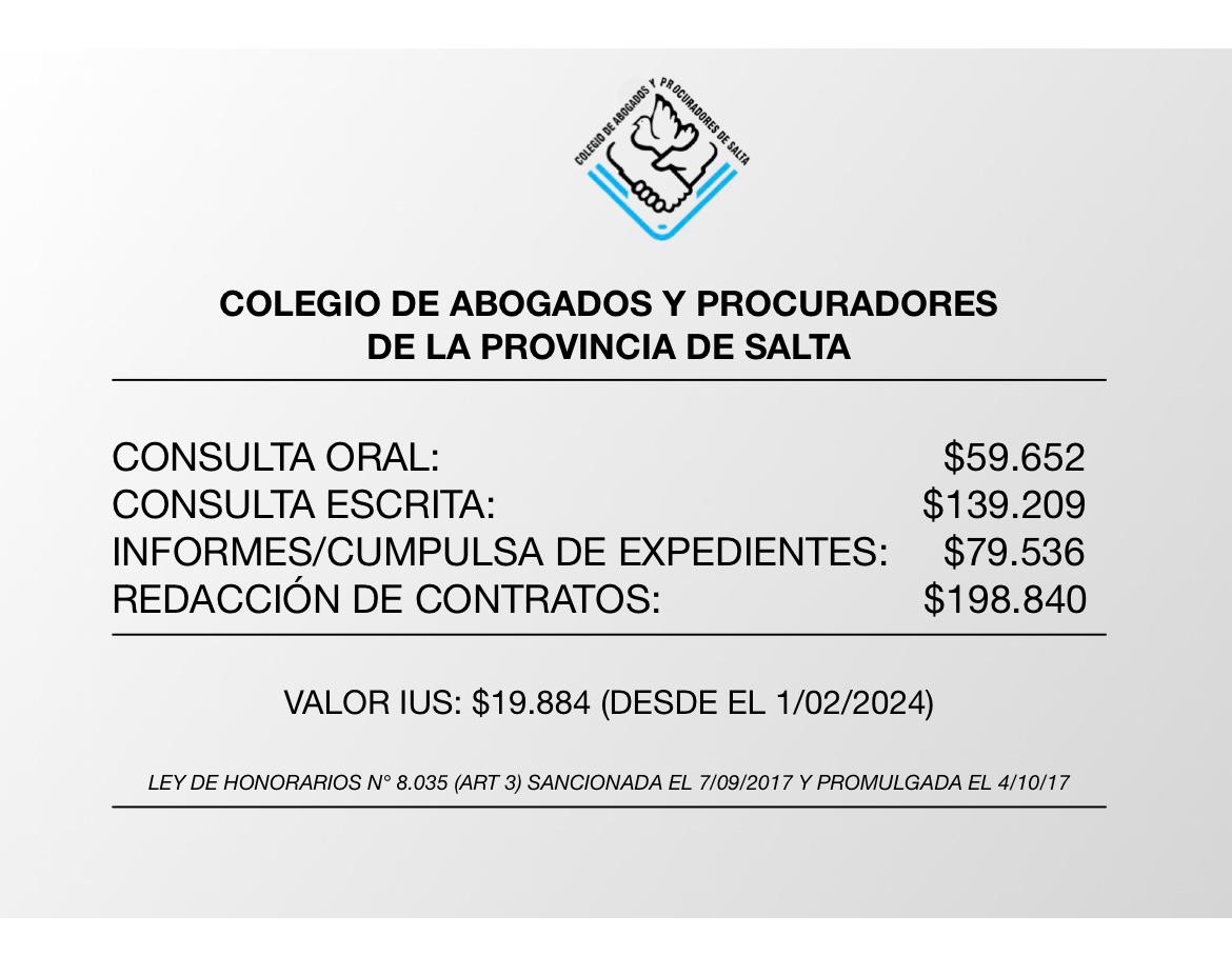 HONORARIOS PROFESIONALES - Colegio de Abogados y Procuradores de Salta